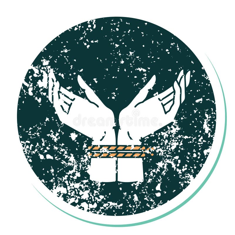 Distressed Sticker Tattoo Style Icon of a Pair of Tied Hands Stock ...