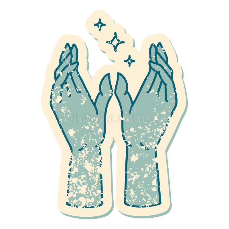 Distressed Sticker Tattoo Style Icon of Reaching Hands Stock Vector ...