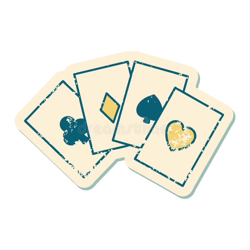 Distressed Sticker Tattoo Style Icon of a Run of Cards Stock Vector ...