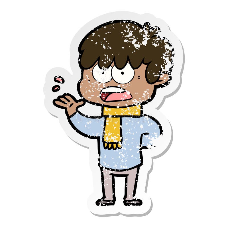 Distressed Sticker of a Worried Cartoon Boy Stock Vector - Illustration ...