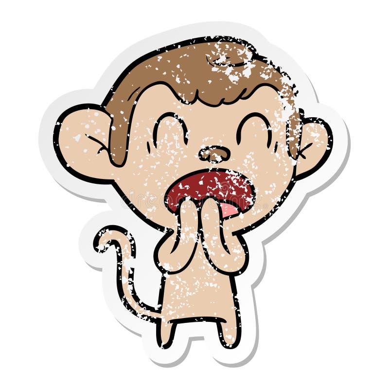 Distressed Sticker of a Yawning Cartoon Monkey Stock Vector ...