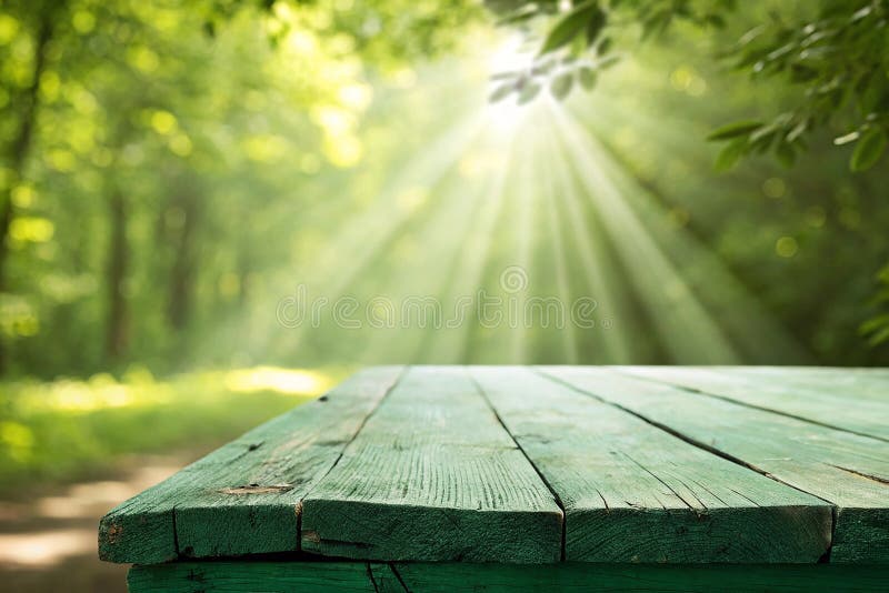 Close Up Grunge Rustic Green Wooden Table Top Shallow Dept of Field ...