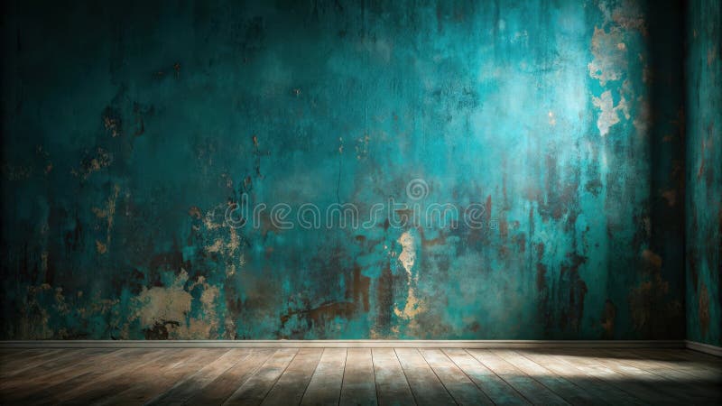 Distressed Teal Wall and Weathered Wood Floor Background. Generative AI ...