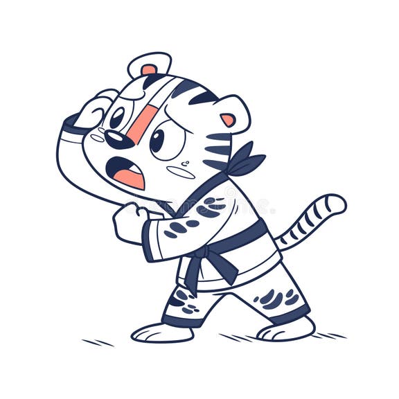 Distressed Tiger Cub Practicing Martial Arts Stock Image - Illustration ...