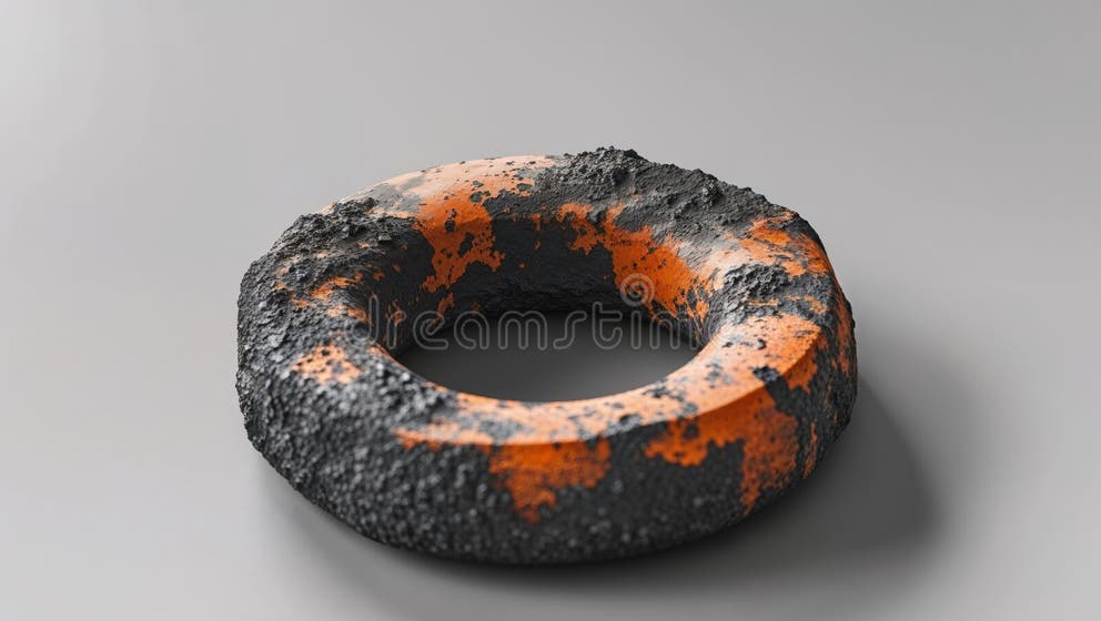 Distressed Torus Shape with Mottled Orange and Dark Textured Surface ...