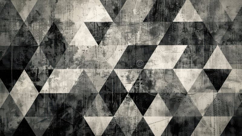 Distressed Triangles: Vintage-Inspired Grayscale Pattern with Textured, Aged Elements Stock ...