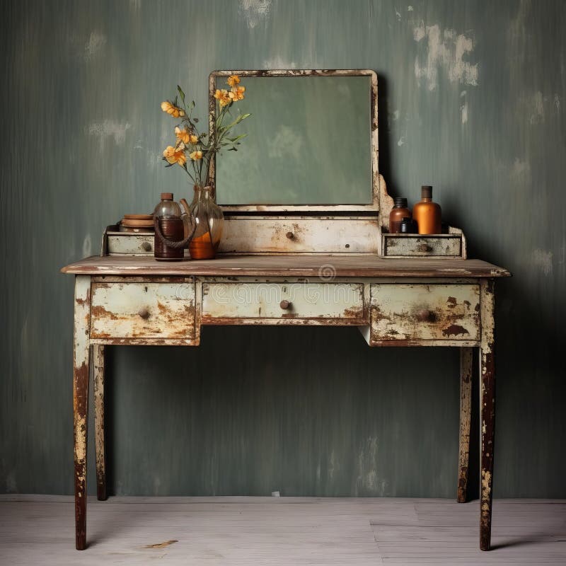 Rustic Charm of Vintage Vanity Table with Natural Grain Stock ...