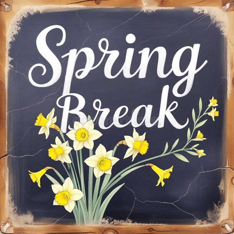Rustic Chalkboard Spring Break Sign with Vintage Daffodil Illustration ...