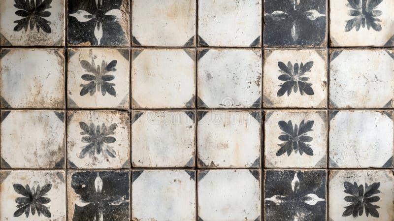 Distressed Vintage Tile Floor Pattern with Floral Designs Stock ...