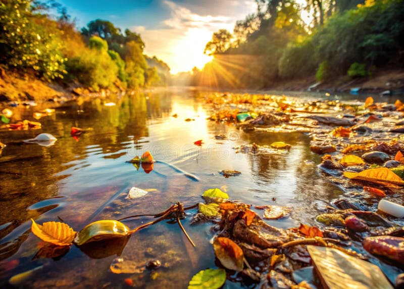 A Depressing View of a Polluted River Leaves Trash and Plastic Waste ...