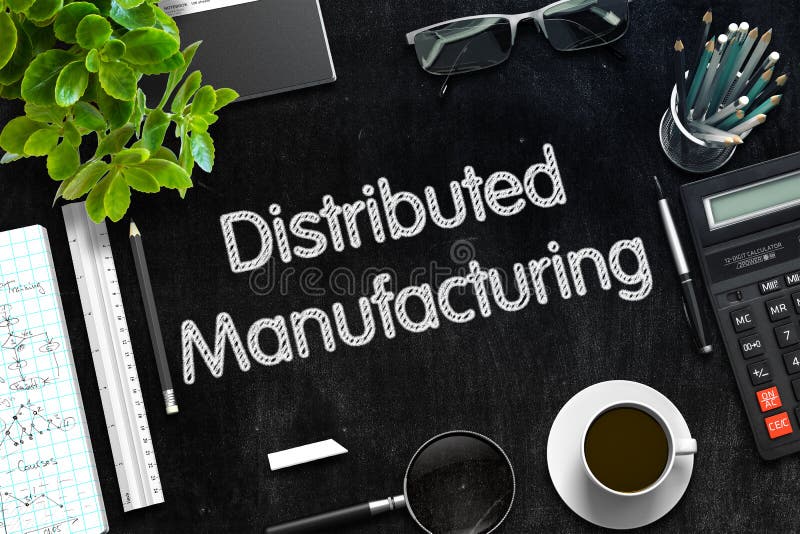 Distributed Manufacturing on Black Chalkboard. 3D Rendering. Stock ...