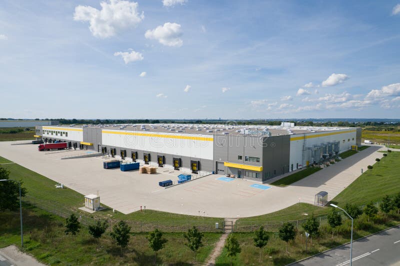 Distribution Center: Aerial View of Logistics Warehouse Stock Image ...