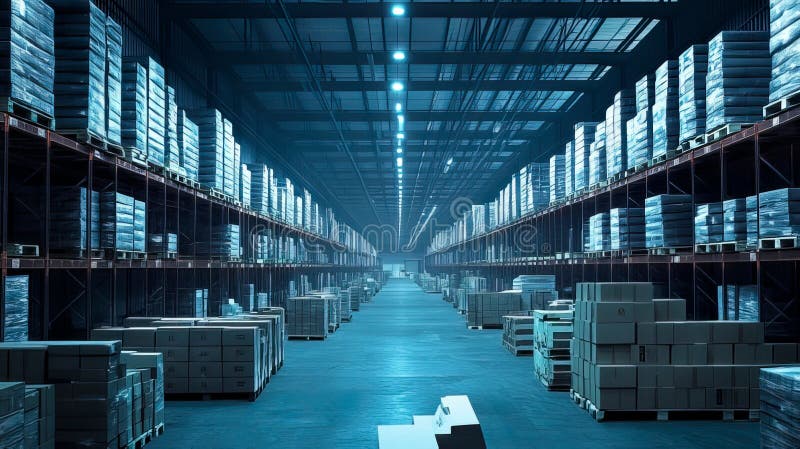 Distribution Center with Box Packaging on Shelves Stock Image - Image ...