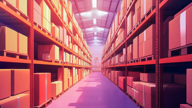 Distribution Center with Box Packaging on Shelves Stock Image - Image ...