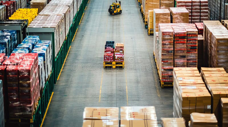 Distribution Center with Box Packaging on Shelves Stock Photo - Image ...