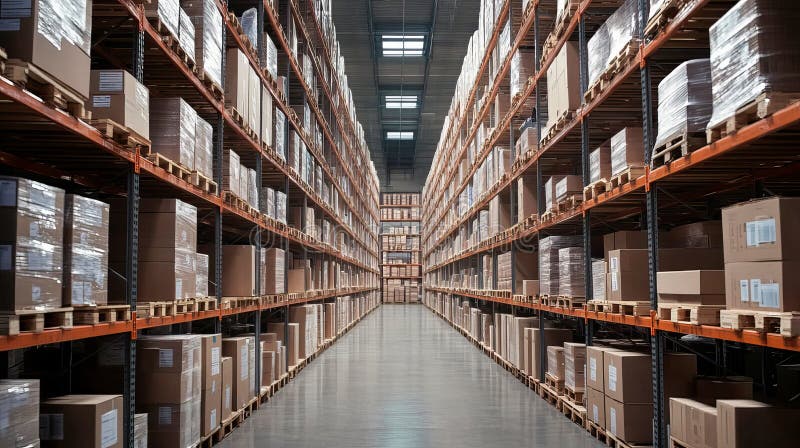 Distribution Center with Box Packaging on Shelves Stock Image - Image ...