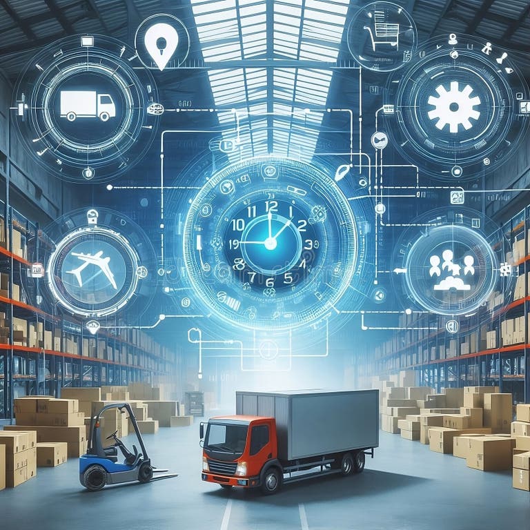 Distribution Center and Logistics Technology Concept with Infographics ...