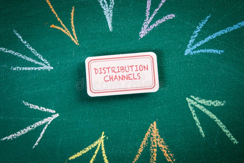 DISTRIBUTION CHANNELS Concept. Illustration with Icons, Arrows and ...