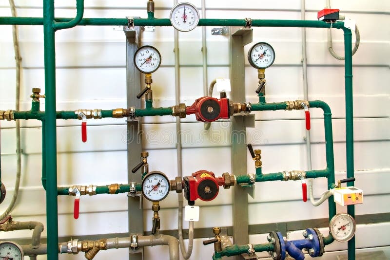 Distribution Control Pump Circuit in the Boiler Room Stock Photo ...