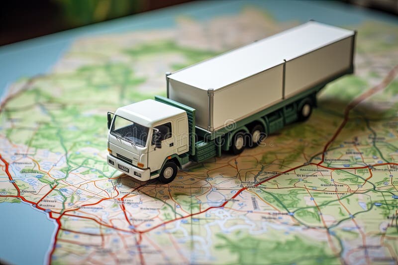 Distribution and Delivery Concept, Truck Model on Map Stock ...