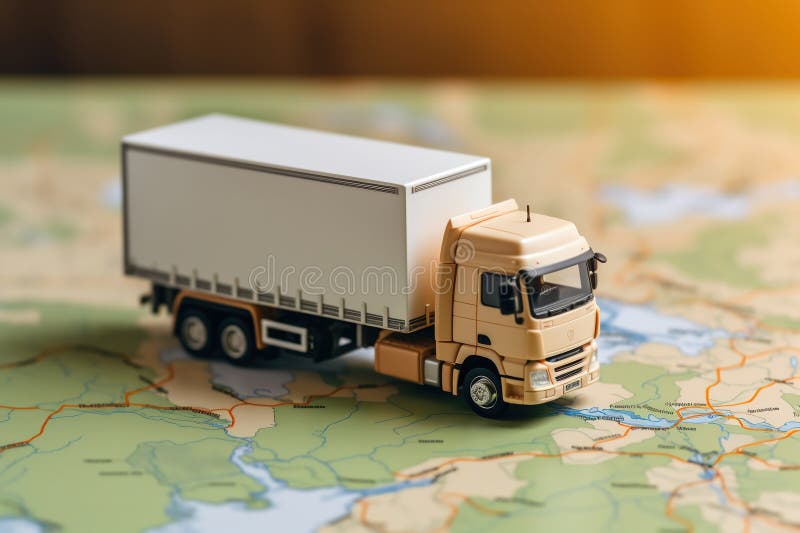 Distribution and Delivery Concept, Truck Model on Map Stock ...