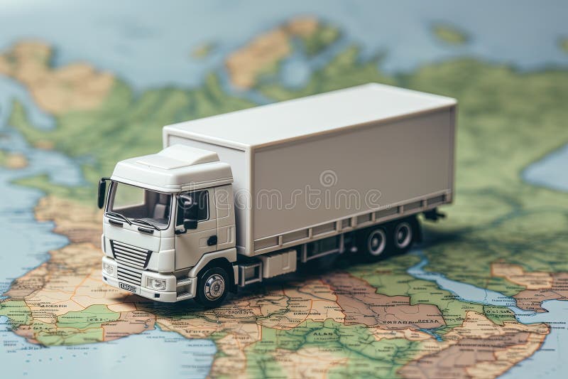 Distribution and Delivery Concept, Truck Model on Map Stock ...