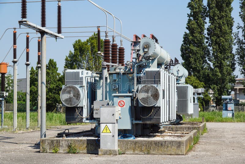 Distribution Electric Substation with Power Lines and Transformers ...