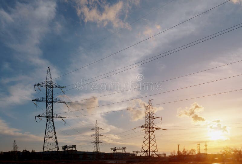 Distribution Electric Substation with Power Lines and Transformers ...