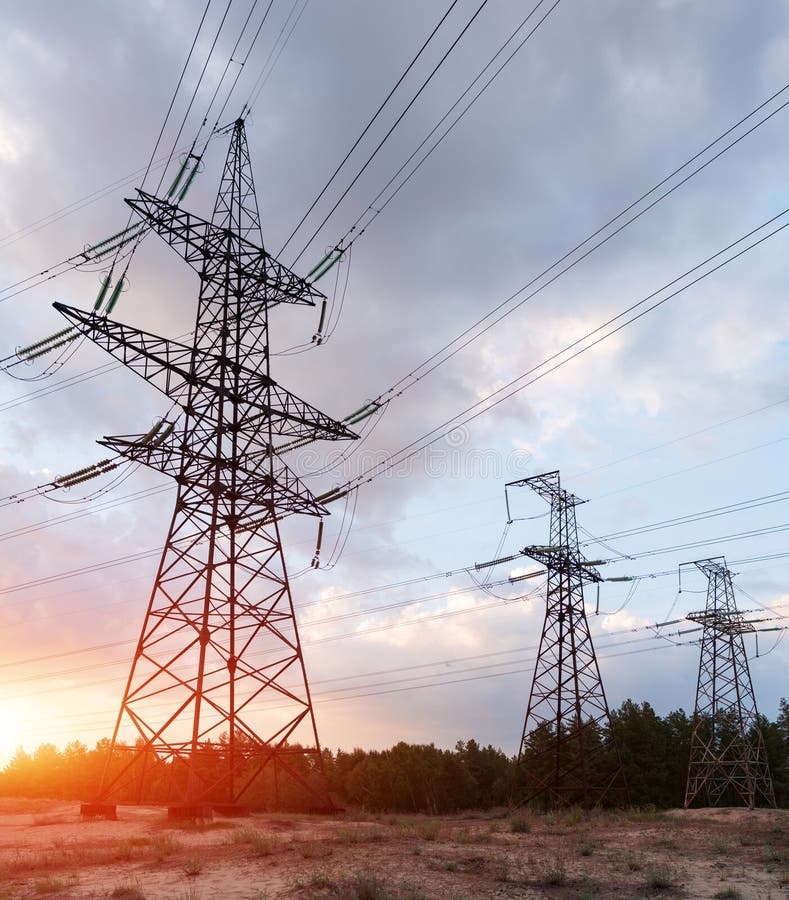 Distribution Electric Substation with Power Lines and Transformers ...