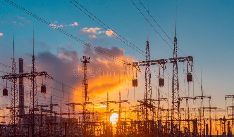 Electric Substation At Sunset Stock Photo - Image of electric ...