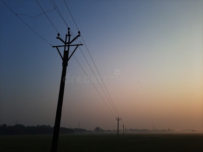 Distribution of Electricity in Rural Area with Dramatic Sky in the ...