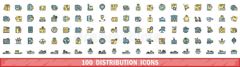 100 Distribution Icons Set, Color Line Style Stock Vector ...