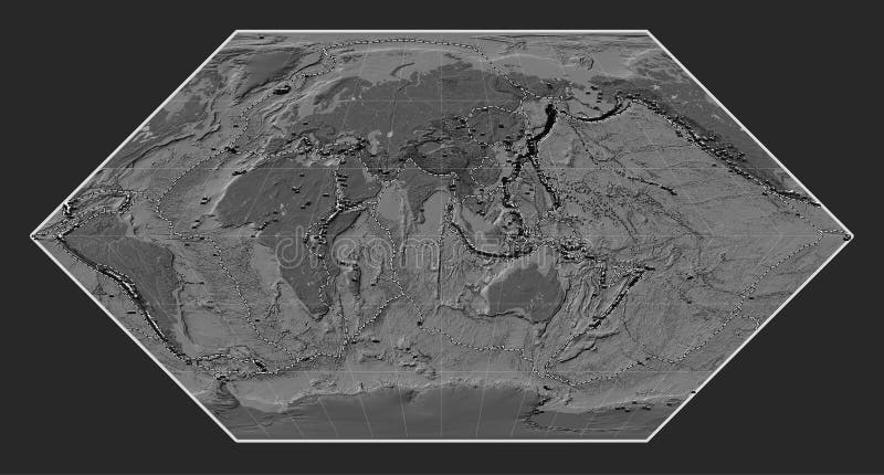Volcanoes and Boundaries on the World Bilevel Map - 90 PM. Ecker Stock ...
