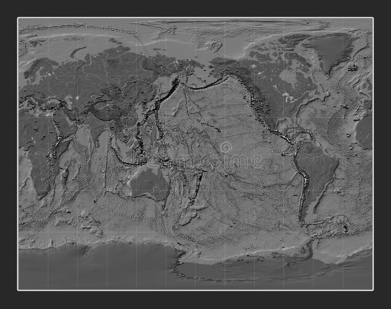 Volcanoes and Boundaries on the World Bilevel Map - 180 PM. Gall Stock ...