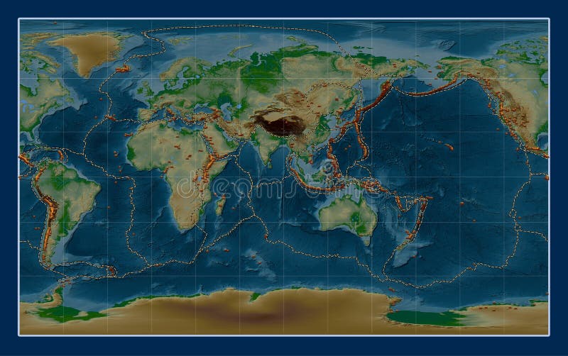 Volcanoes and Boundaries on the World Physical Map - 90 PM. Comp Stock ...