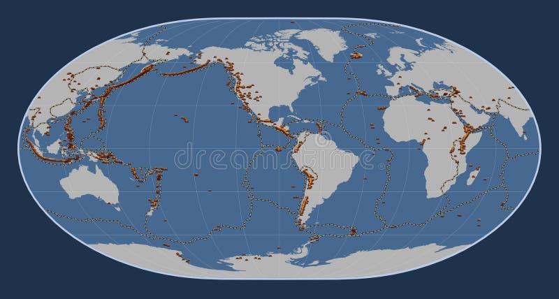 Volcanoes and Boundaries on the World Contour Map - -90 PM. Loxi Stock ...