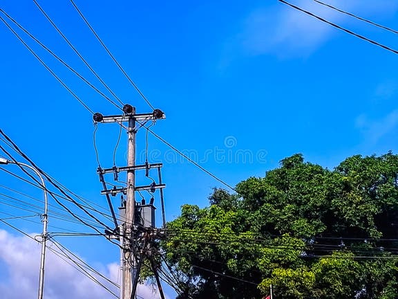 Distribution Line Segment with Blue Sky Stock Image - Image of ...