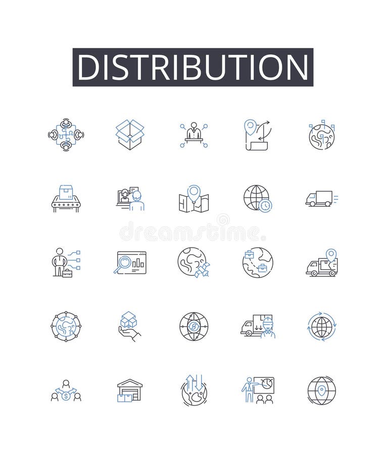 Distribution Line Icons Collection. D, Rendering, Augmented, Virtual ...