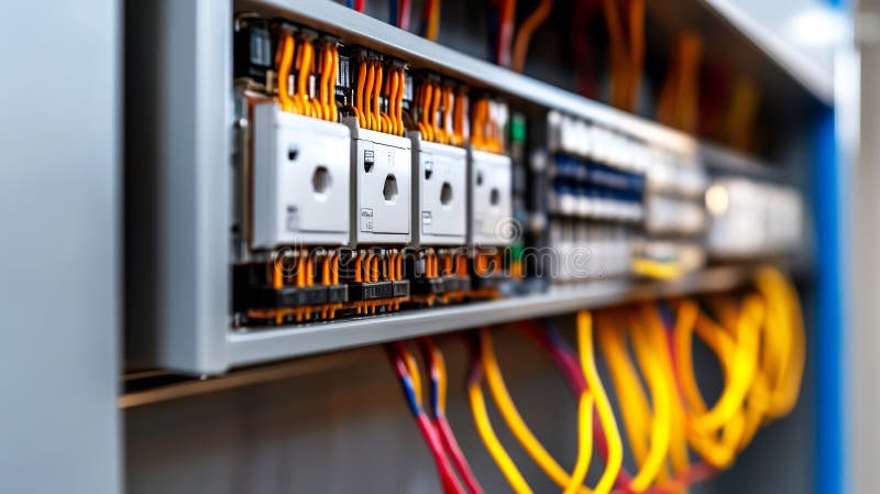 Distribution Panel Showcasing Circuit Breakers and Relays with ...