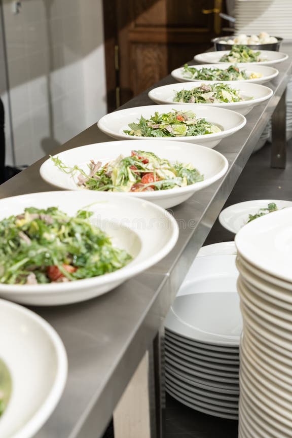 The Distribution Table in the Kitchen of the Restaurant Stock Photo ...