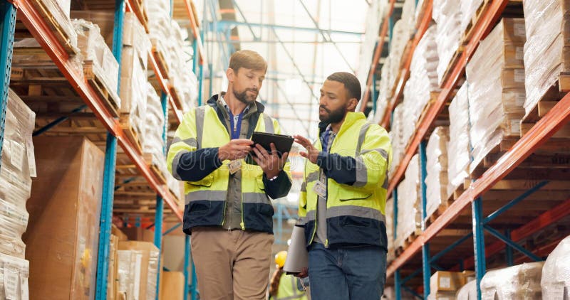 Distribution, Tablet and People with Teamwork, Below or Supply Chain ...