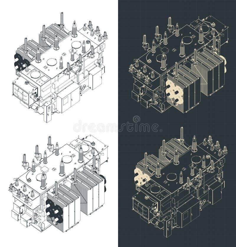 Distribution Transformer Isometric Blueprints Stock Vector ...