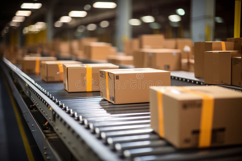 Distribution Warehouse with Conveyor System Stock Photo - Image of ...