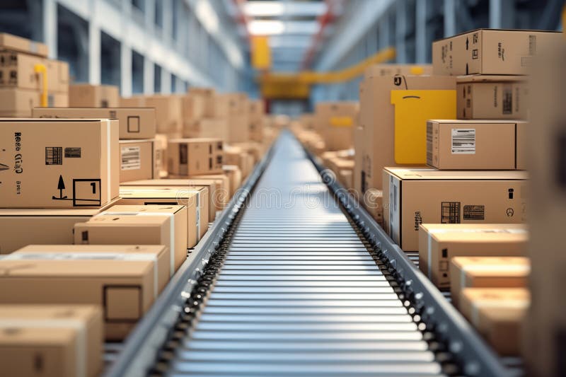 Distribution Warehouse with Conveyor System Stock Image - Image of ...