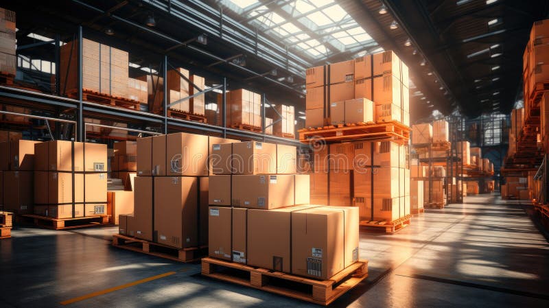 Distribution Warehouse, Delivery Concept. Boxes on Pallet in the ...