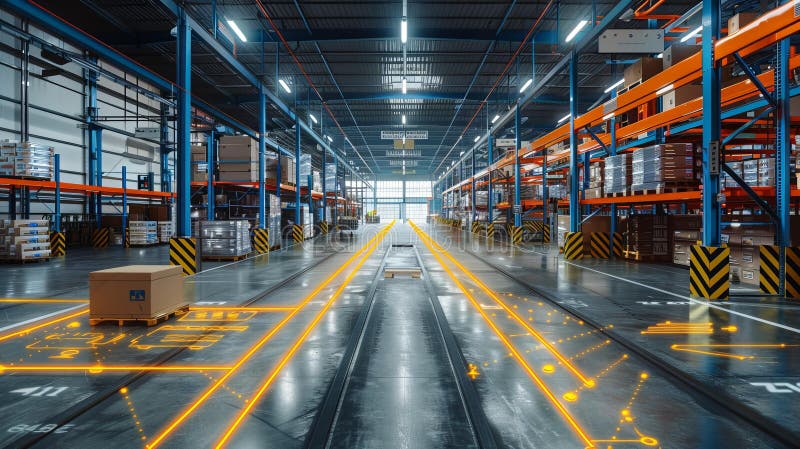 Distribution Warehouse Interior with Modern Conveyor System on Floor ...