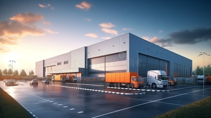 Distribution Warehouse with Trucks of Different Capacit Stock Image ...