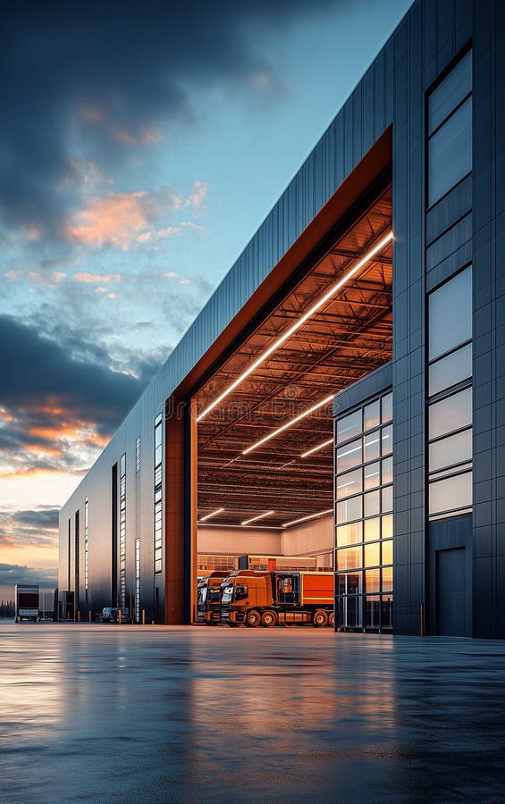 Distribution Warehouse with Trucks of Different Capacit Stock Photo ...