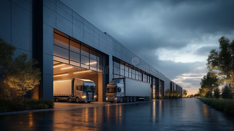 Distribution Warehouse with Trucks of Different Capacity Stock Image ...