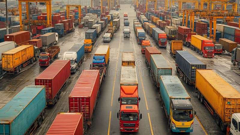 Distribution Warehouse with Trucks of Different Capacity Stock Image ...